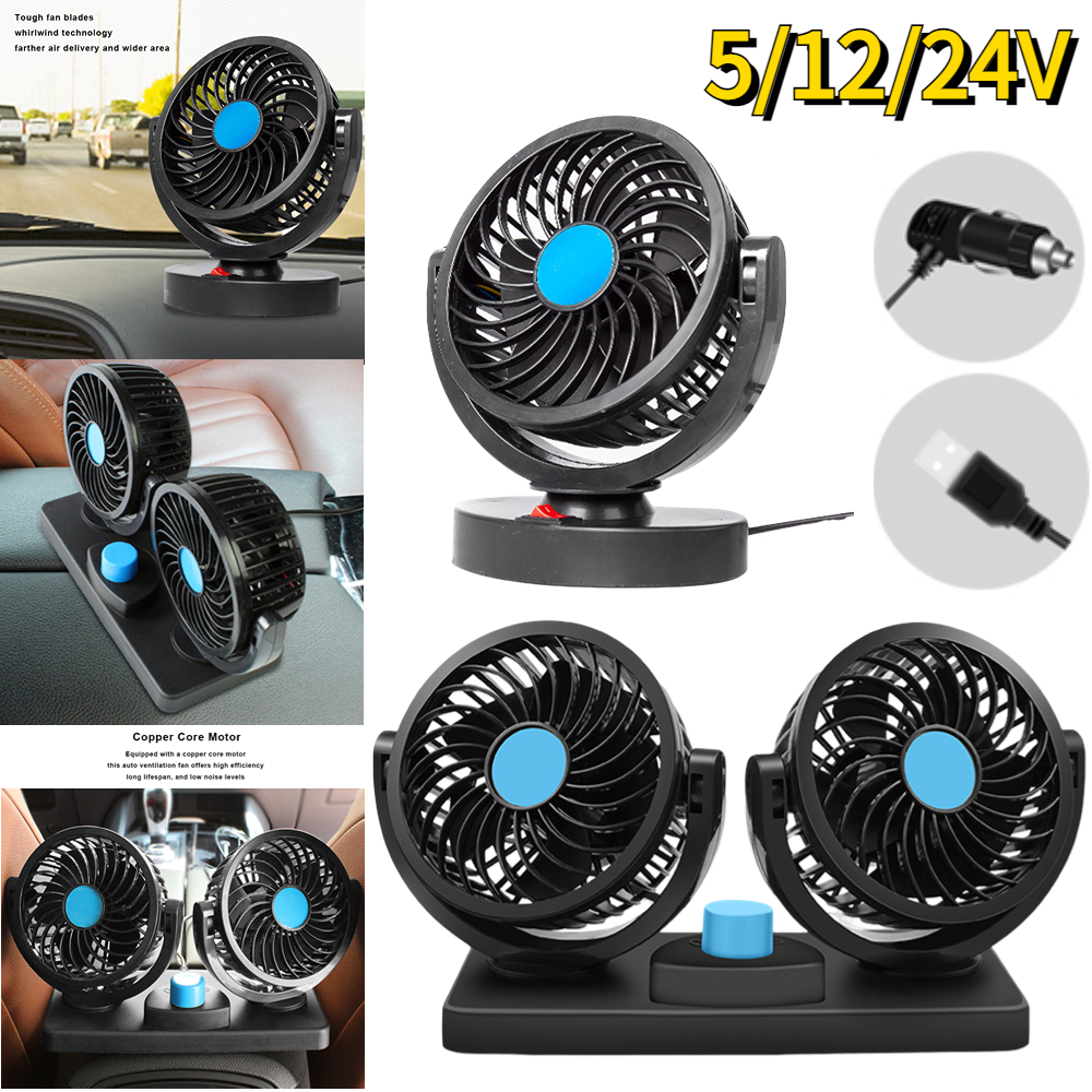 USB dual-tip fan for car interior with 360 degrees and swept/cooling ...