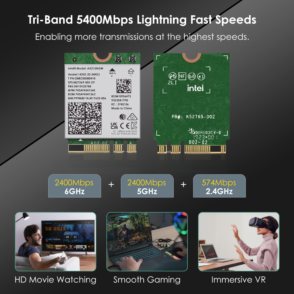 WAVLINK Intel AX210 Wifi Card For Laptop Wi-Fi 6E Wireless Card 5400Mbps Network Card With ...