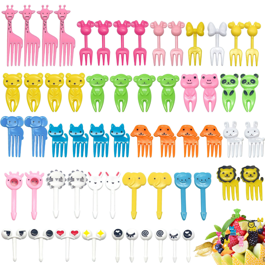1 Set Kid Child Cartoon Animal Food Fruit Pick Fork Bento Lunch Box ...