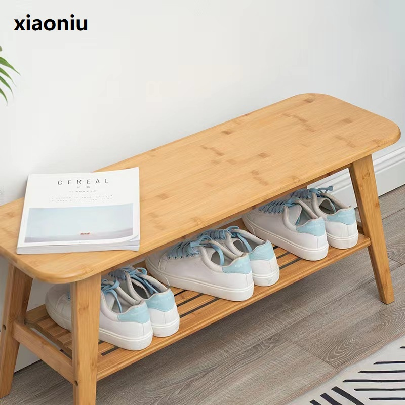100% Bamboo Shoe Rack Bench, Natural Wooden Shoe Organizer, for Bedroom ...