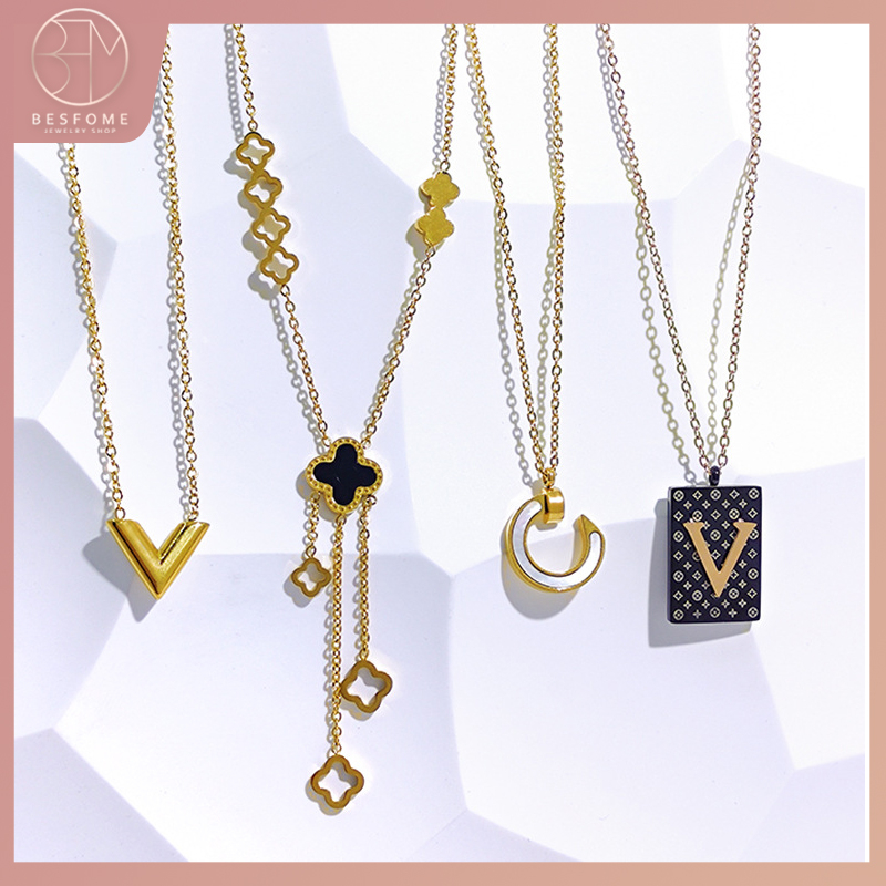 BESFOME Non Tarnish Light Luxury Titanium Steel Letter Four-leaf Clover ...