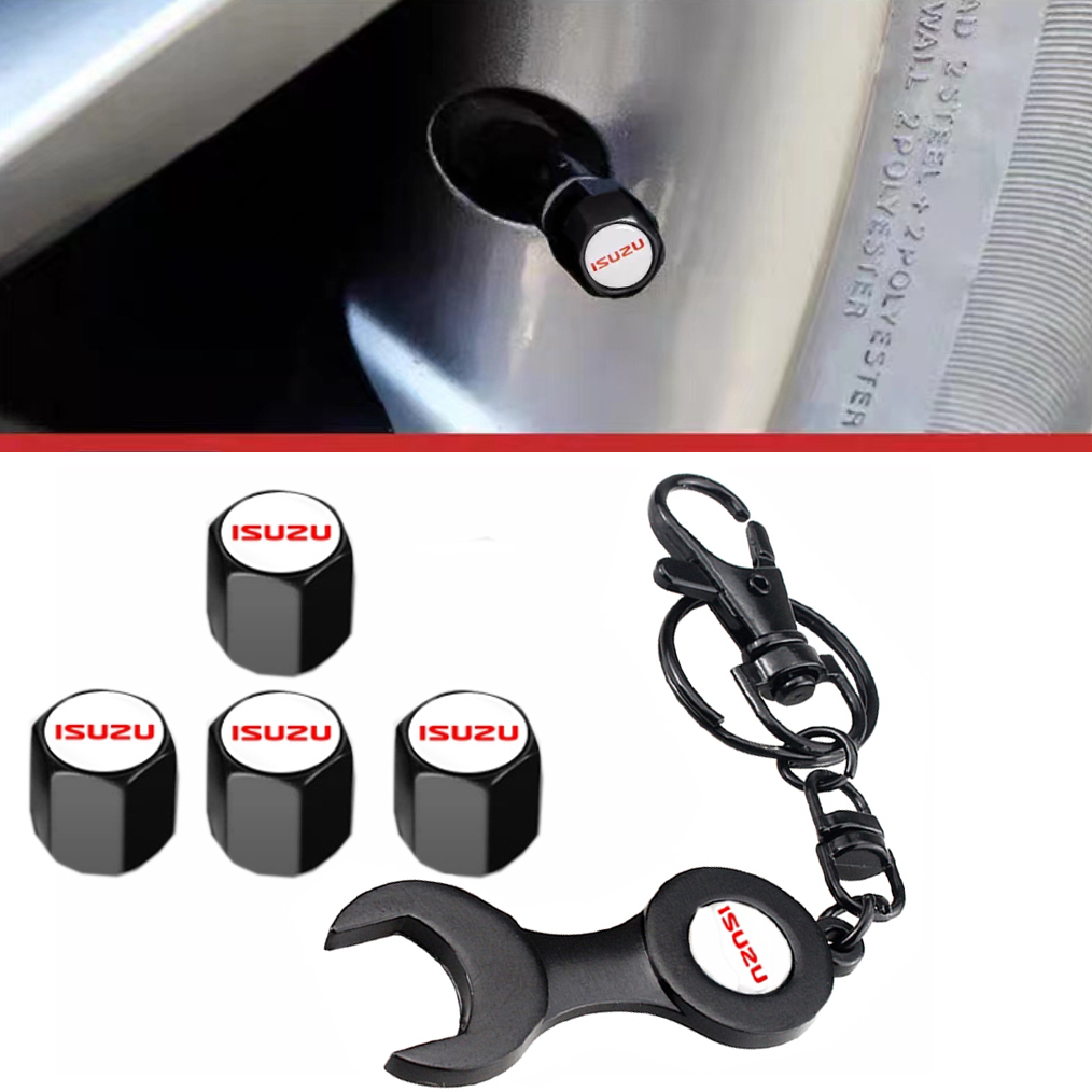 4pcs Car Tire Valve Caps With Wrench Keychain Anti Theft Tire Valve