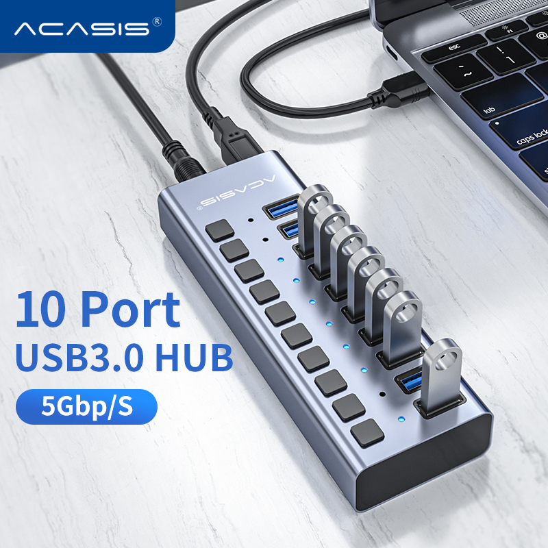 ACASIS USB 3.0 Hub Super Speed 5Gbps 10 Ports Portable Splitter With ...