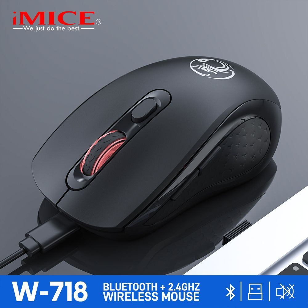 Imice W-718 Bluetooth Mouse Dual Mode Rechargeable Silent 6 Button Wireless Gaming Mouse TYPE-C ...