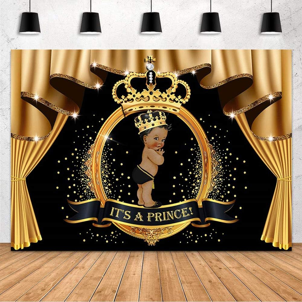 5x3ft It's A Prince Baby Shower Photography Backdrop Prince Black Gold ...