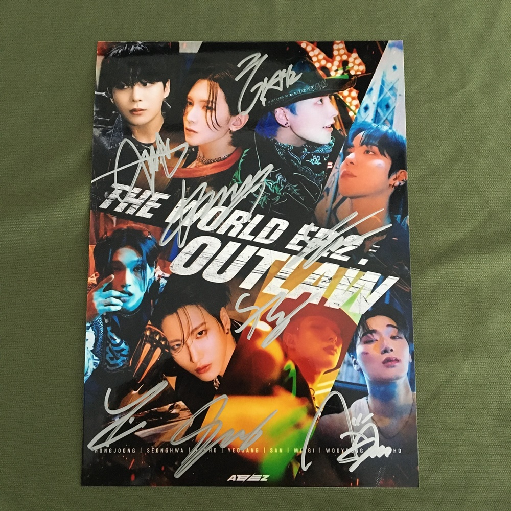 Signed ATEEZ autographed photo OUTLAW group members photo 7 inches k ...