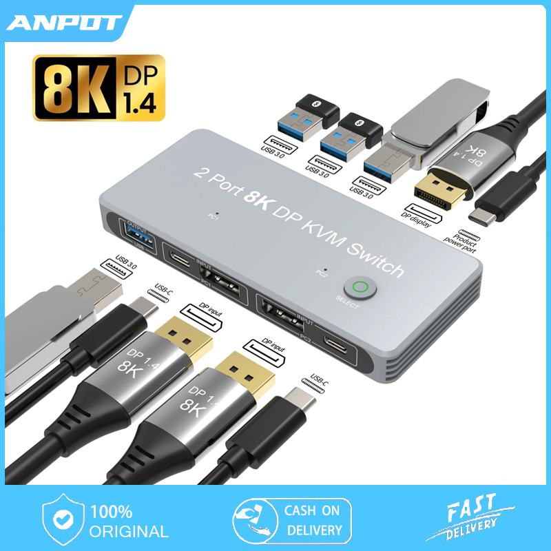 DP KVM Switch 2 Port DisplayPort 1.4 8K DisplayPort Monitor 8K@60Hz 4K ...