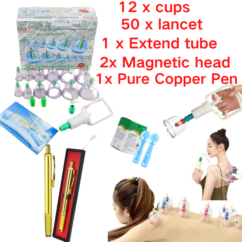 12Cup Cupping Therapy Full Set,Bekam Set +Pure Copper Pen+50pcs 23G ...