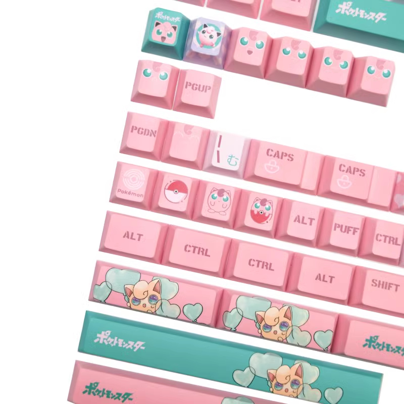 Pokémon-Fat Ding Keycaps, 140 Keys PBT Keycaps Cherry Profile DYE-SUB ...