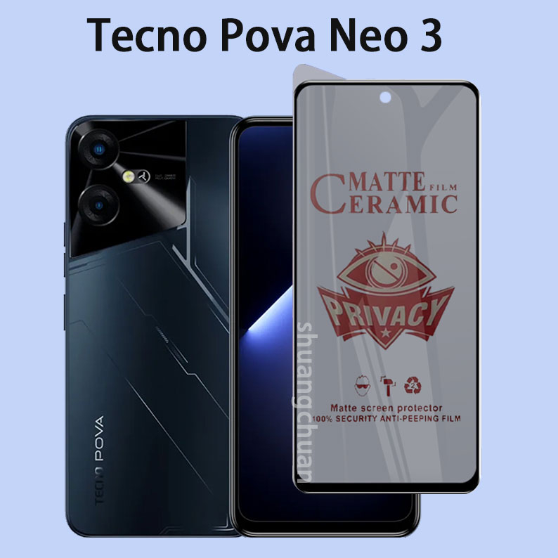 For Tecno Pova Neo 3 Matte Privacy Ceramic Screen Protector Soft Tempered Glass Tecno Pova neo ...