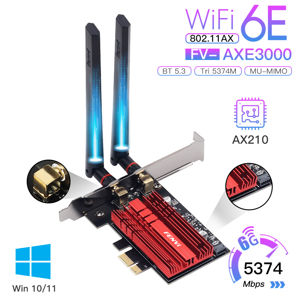 5374Mbps WiFi 6E Intel AX210 Bluetooth 5.3 PCIe Wireless Adapter 2.4G/5G/6GHz 802.11AX WiFi Card ...