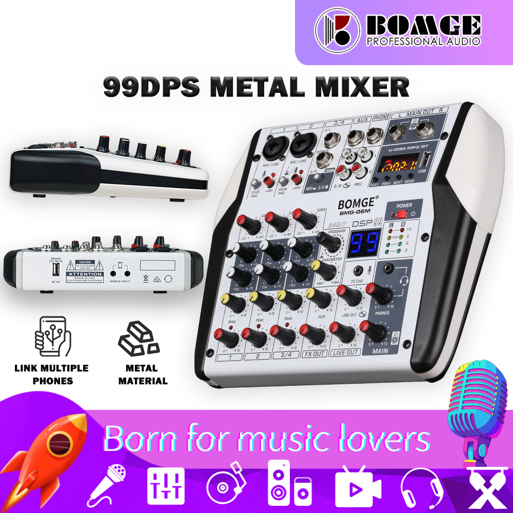 BOMGE Professional DJ Audio Mixer - 6 Channel Bluetooth Controller Sound Mixer, USB Audio ...