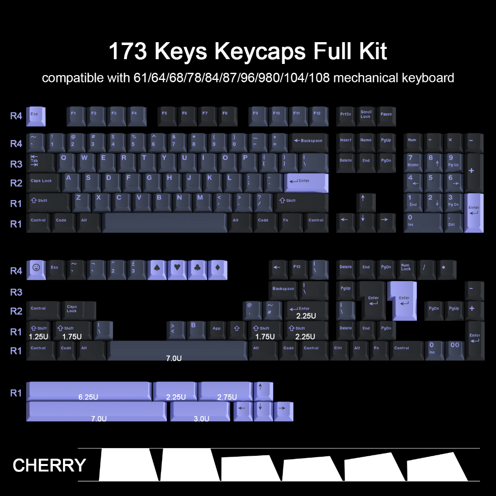 GMK Night Shadow Keycaps 173 ABS Key Double Shot Cherry Profile Keycaps ...