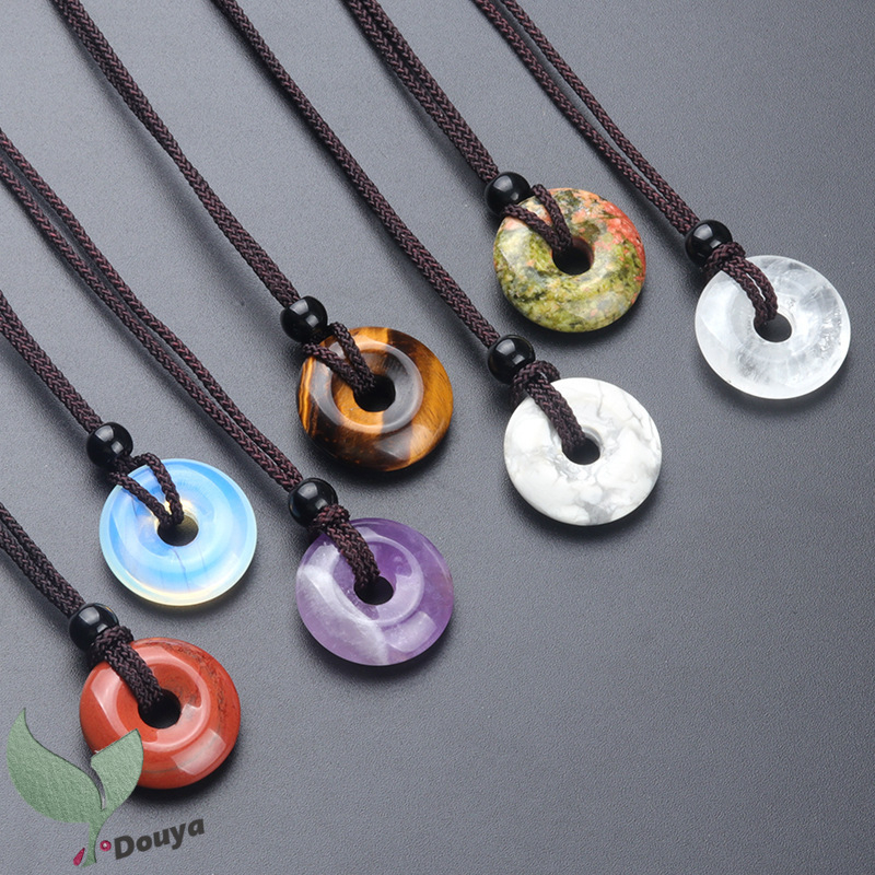 20mm Circle Donut Healing Crystals Necklace,Safety Button Pendant ...