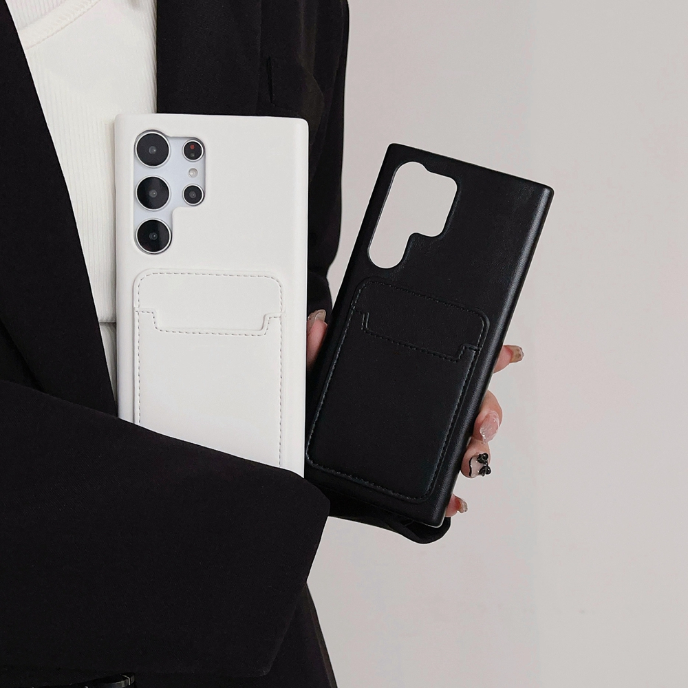 Plain Leather Card Slot Phone Case For Samsung Galaxy S23 FE A54 A53 A52 A52s Top Bottom Side ...