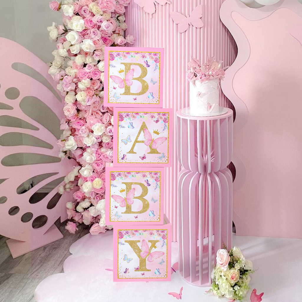 Pink Butterfly Alphabet Balloon Box Set Boy Girl DIY Balloons Box With ...