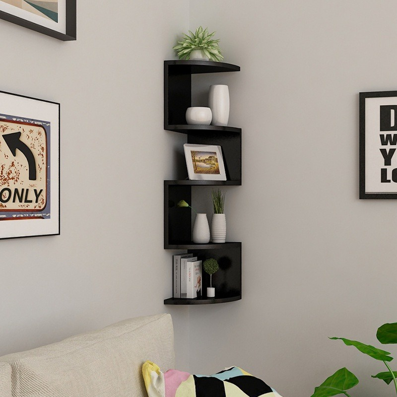 5 Layer Corner Wall Shelf Living Room Wood Minimalist Floating Shelves ...