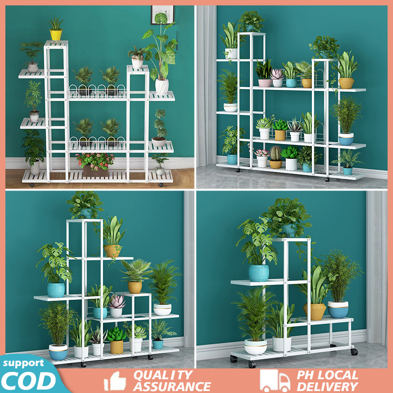 Plant Rack Balcony Plant Stand Indoor Outdoor Flower Pot Rack Metal ...