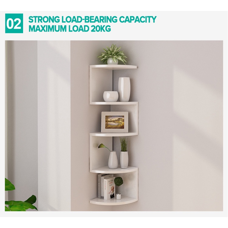 5 Layer Corner Wall Shelf Living Room Wood Minimalist Floating Shelves ...