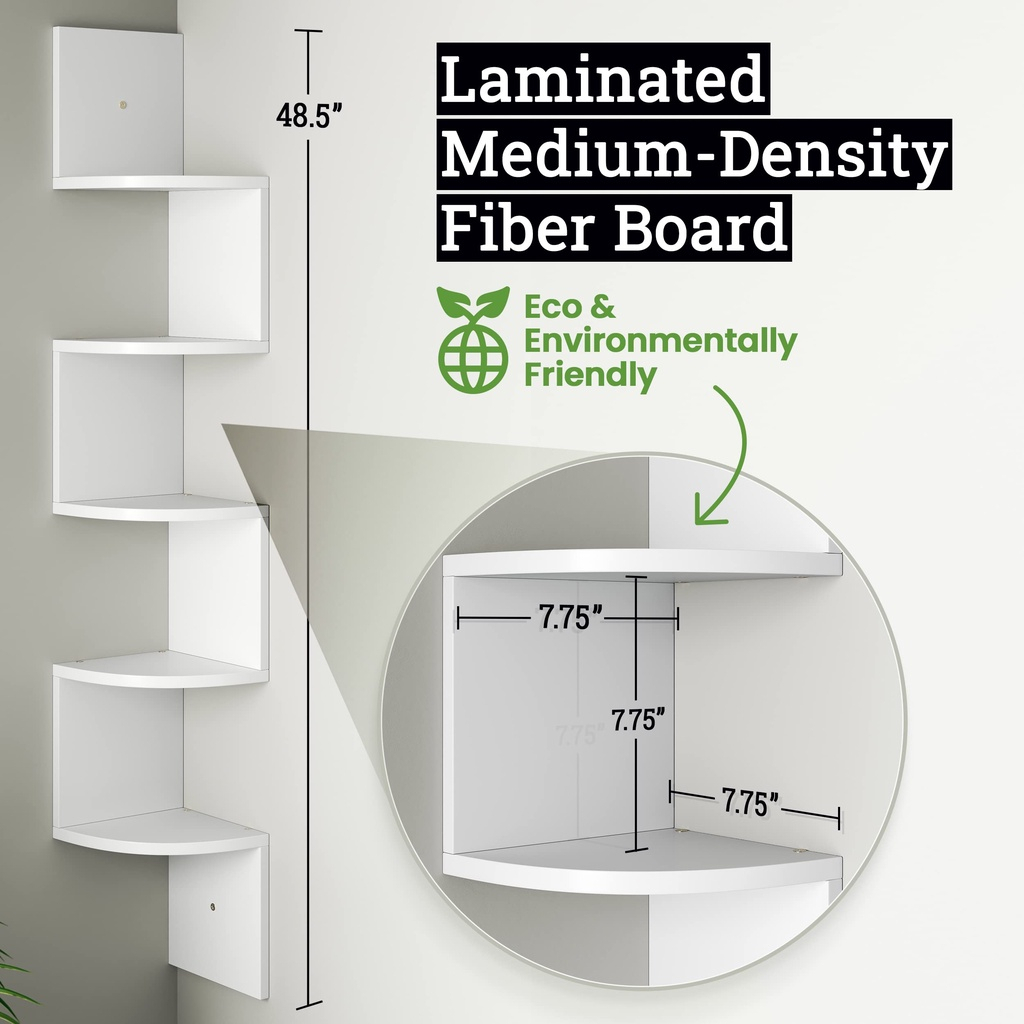 5 Layer Corner Wall Shelf Living Room Wood Minimalist Floating Shelves ...