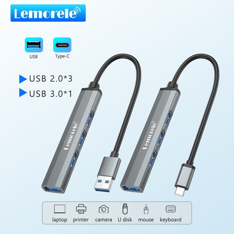 Lemorele Usb Hub , Aluminum Case 4-Port Data，USB 3.0+2.0 | Shopee ...