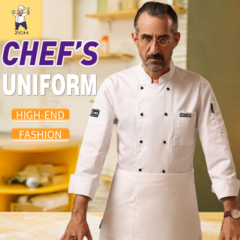 Chef uniform Long sleeveds back breathable school cafeteria restaurant ...