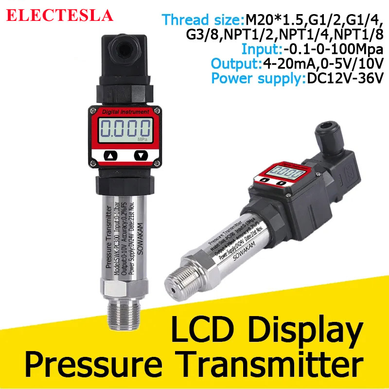 NPT1/4 LCD Display Pressure Transmitter 4-20mA RS485 Output Air Water Liquid Oil Transducer ...
