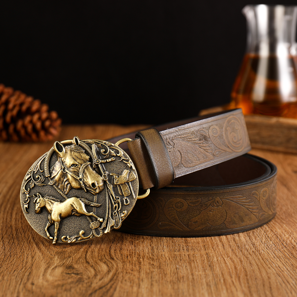 Men's Belt Zinc Alloy Cowhead Large Plate Buckle Fashion Belt Vintage ...