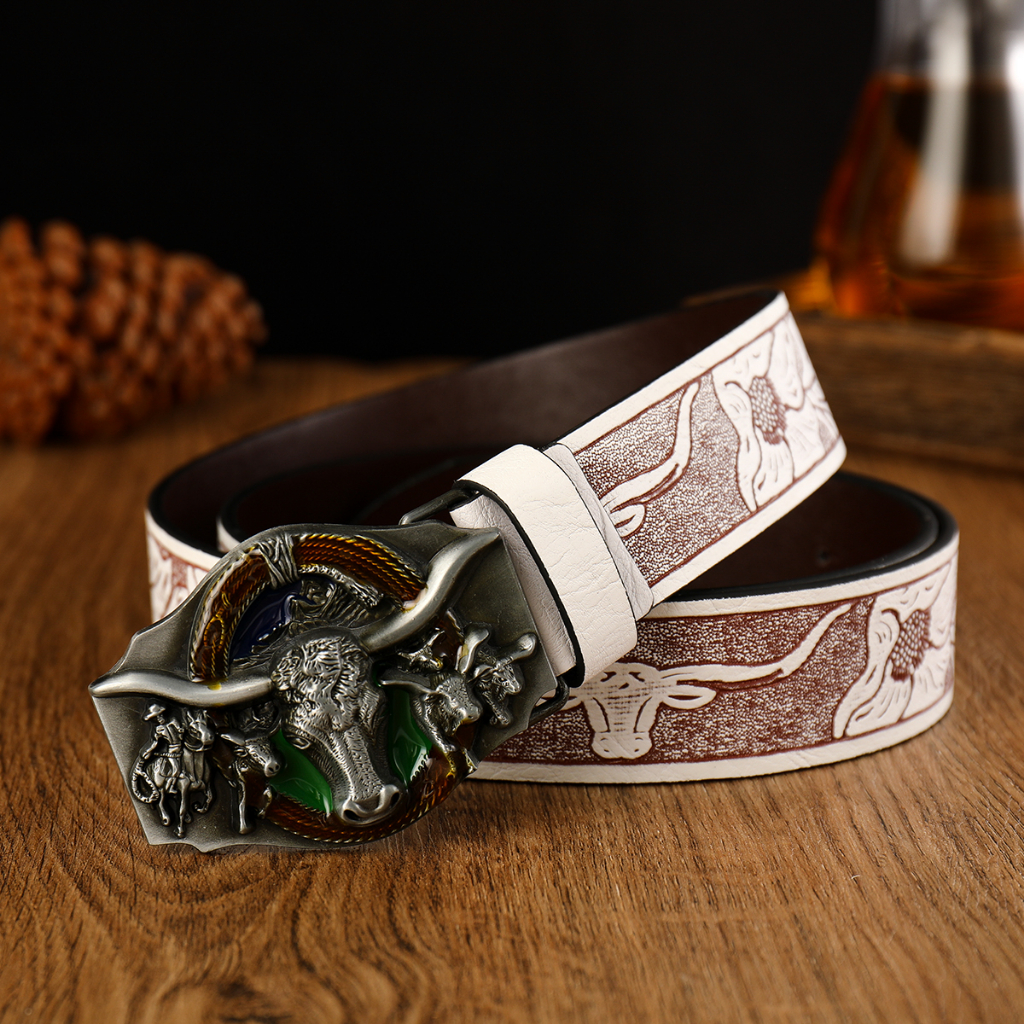 Men's Belt Zinc Alloy Cowhead Large Plate Buckle Fashion Belt Vintage ...