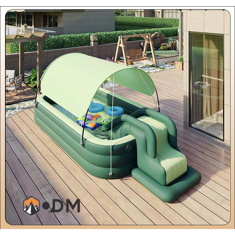 OUTDOORMORE Inflatable Swimming Pool with Slide and Sun Shade Extra ...