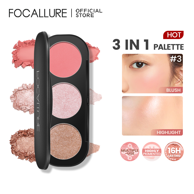 FOCALLURE Waterproof Blush & Highlighter Palette Long-lasting Natural Blusher Highlight - 5 ...
