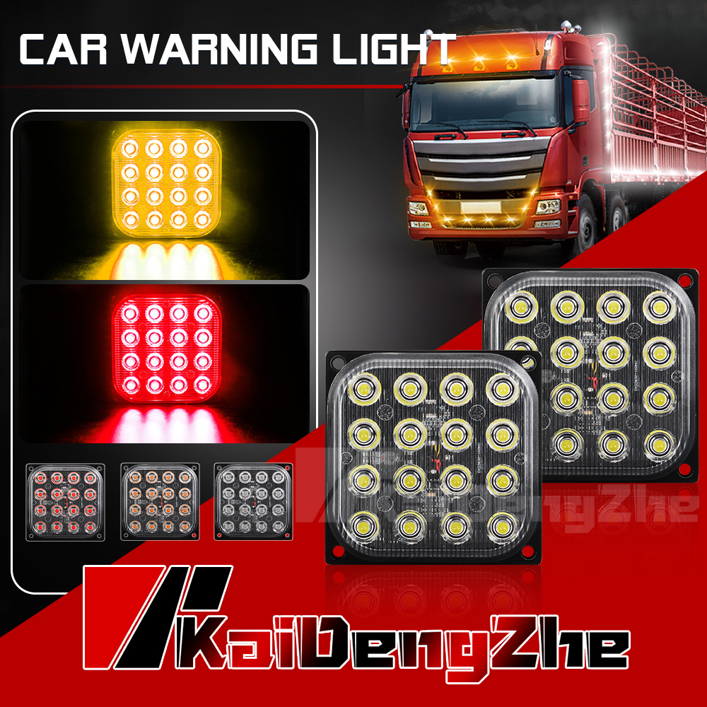 Truck Square Warning Light 16 LED Strobe Light 12-24V Warning LED Lorry ...