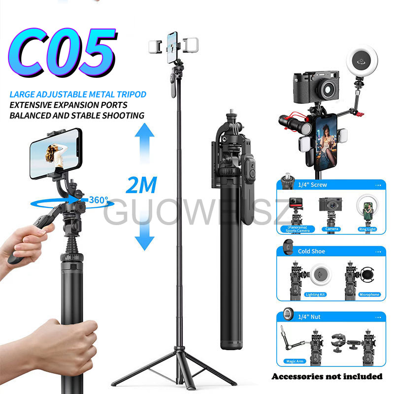 GUOWEISZ 2055mm Wireless Selfie Stick Tripod Stand Foldable Monopod for ...