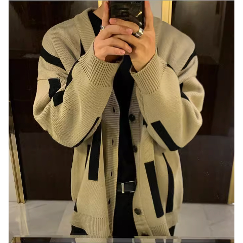 (M-3XL) Spring Autumn Loose Couple Striped Long-Sleeved Sweater Jacket ...