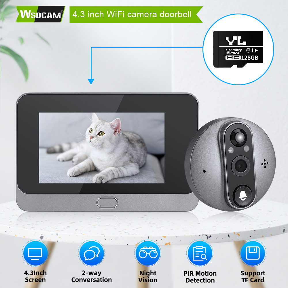 Wsdcam 4.3Inch LCD Screen Peephole Camera TUYA Wireless Wifi Video ...