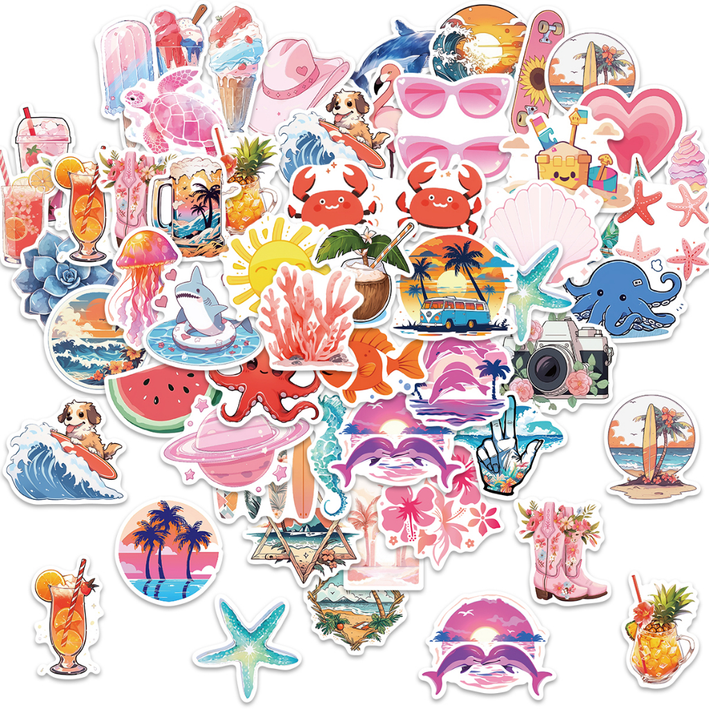 50pcs Stickers Cartoon Beach Ocean Animals Graffiti Skateboard ...