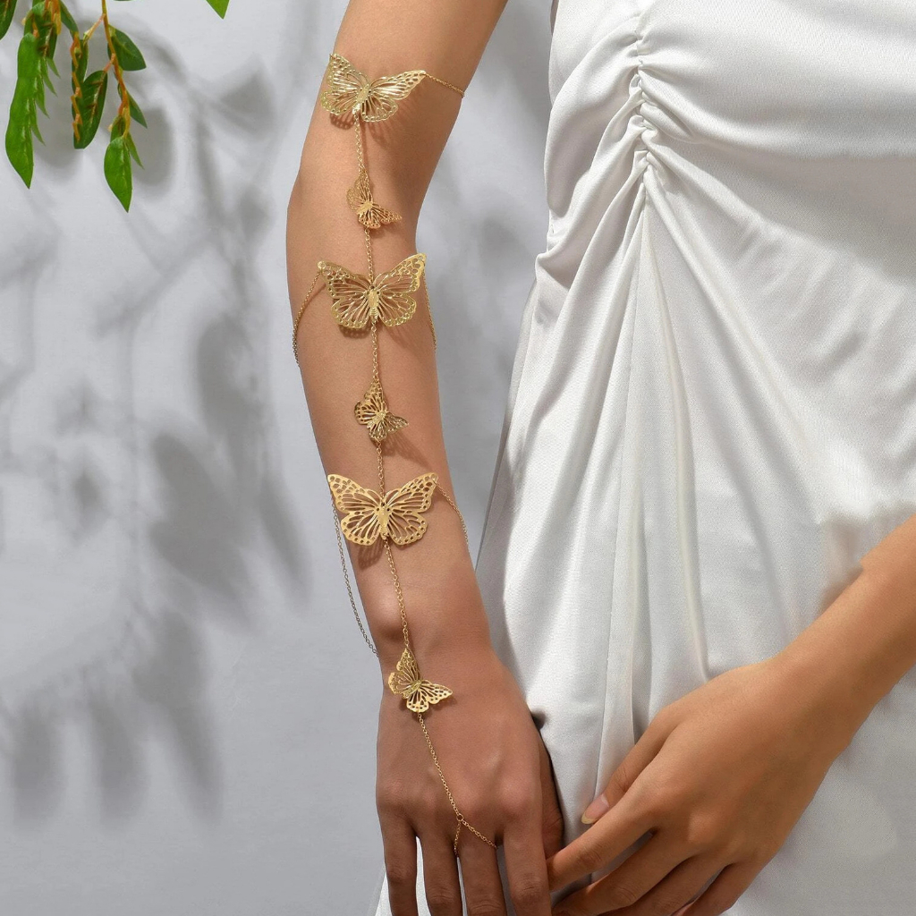 Gold Butterfly Tassel Chain Arm Cuff for Women Boho Arm Chain Bracelets ...