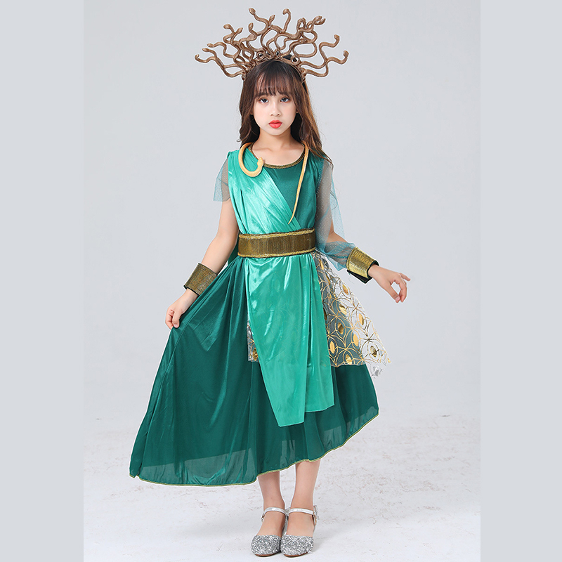 Green Serpent Costume for Kids Girls Ancient Greek Myth Medusa Snake ...