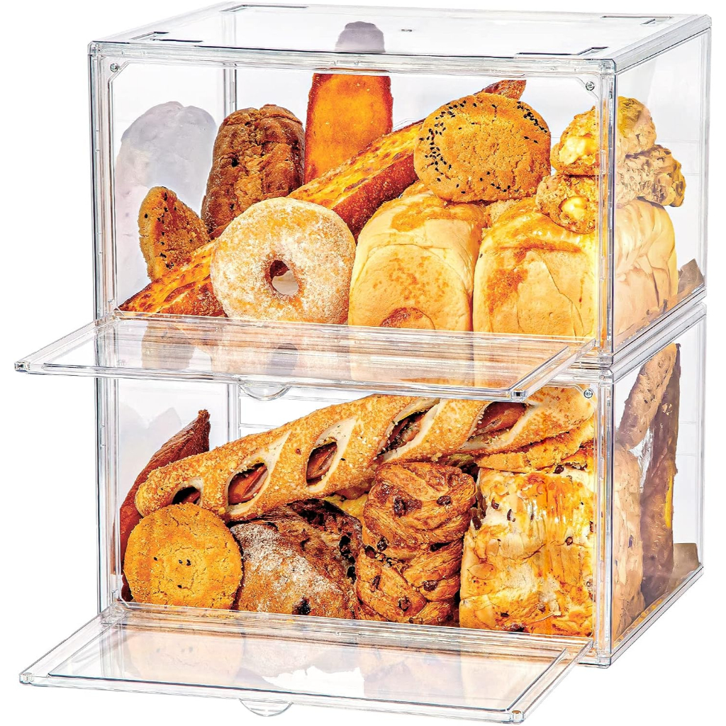2PCS Upgrade Large Plastic Bread Box Bread Holder, Stackable Double ...