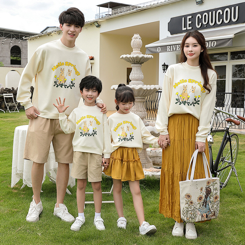 Cotton Family Matching Outfits Hoodies Long Sleeve Tees Korean Style ...