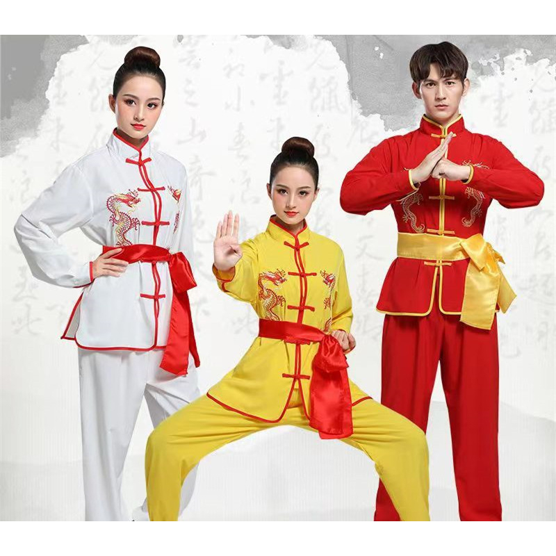 Men Women Chinese Traditional Dragon Wushu Uniform Kung Fu Costume Set
