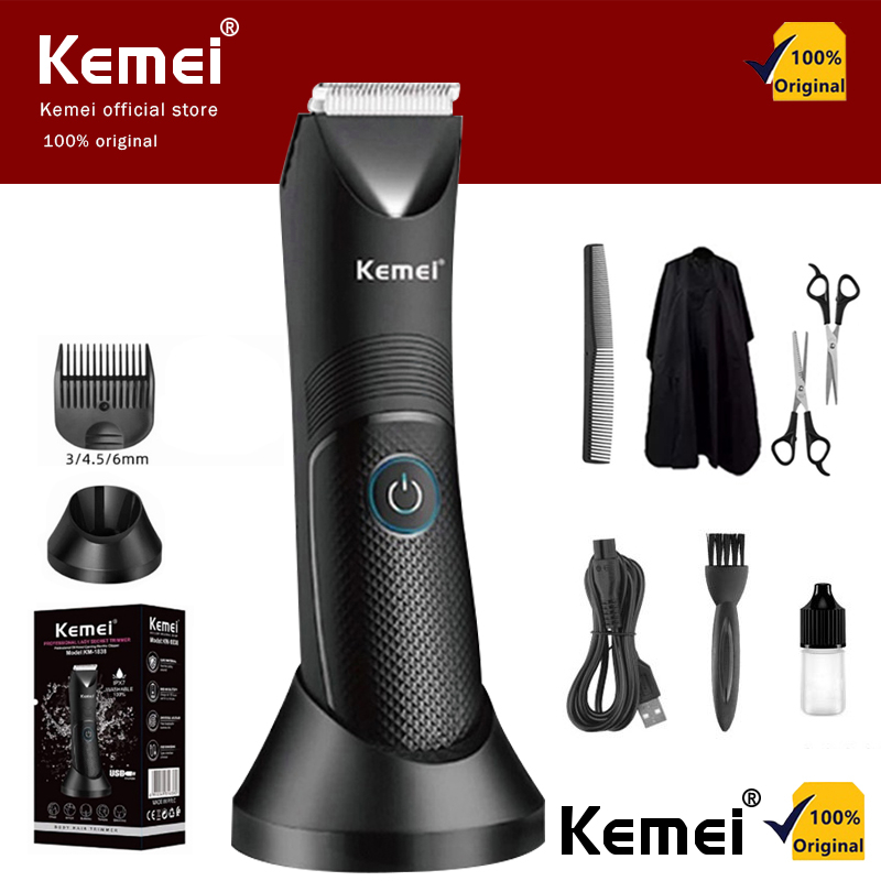Kemei KM-1838 Groin Area Hair Trimmer Waterproof Wet Dry Clippers Pubic Armpit Body Hair Razor ...
