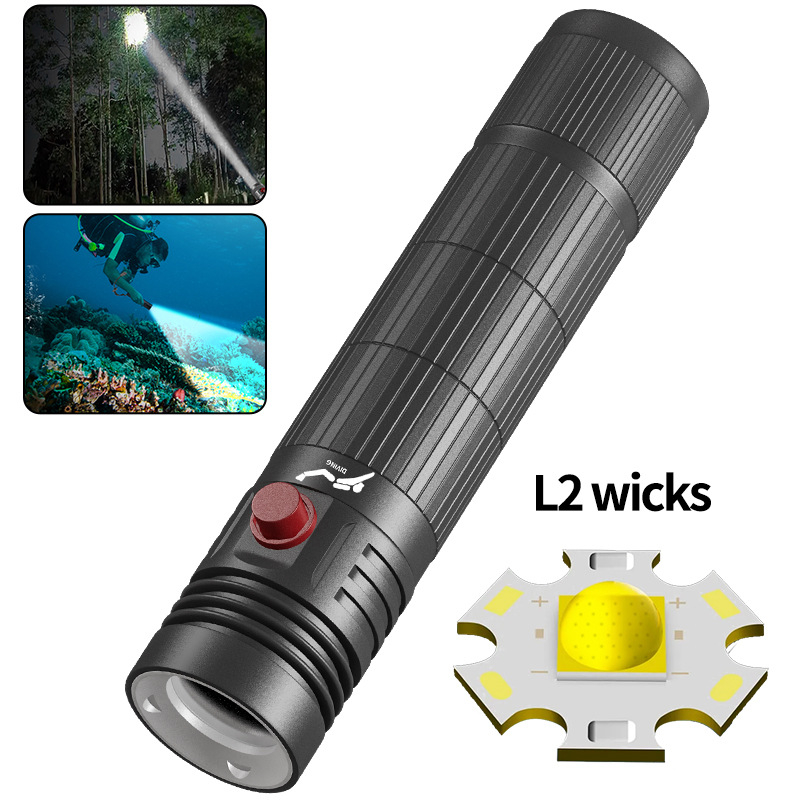 Strong lamp L2 LED diving flashlight 18650 battery underwater 50 meter ...