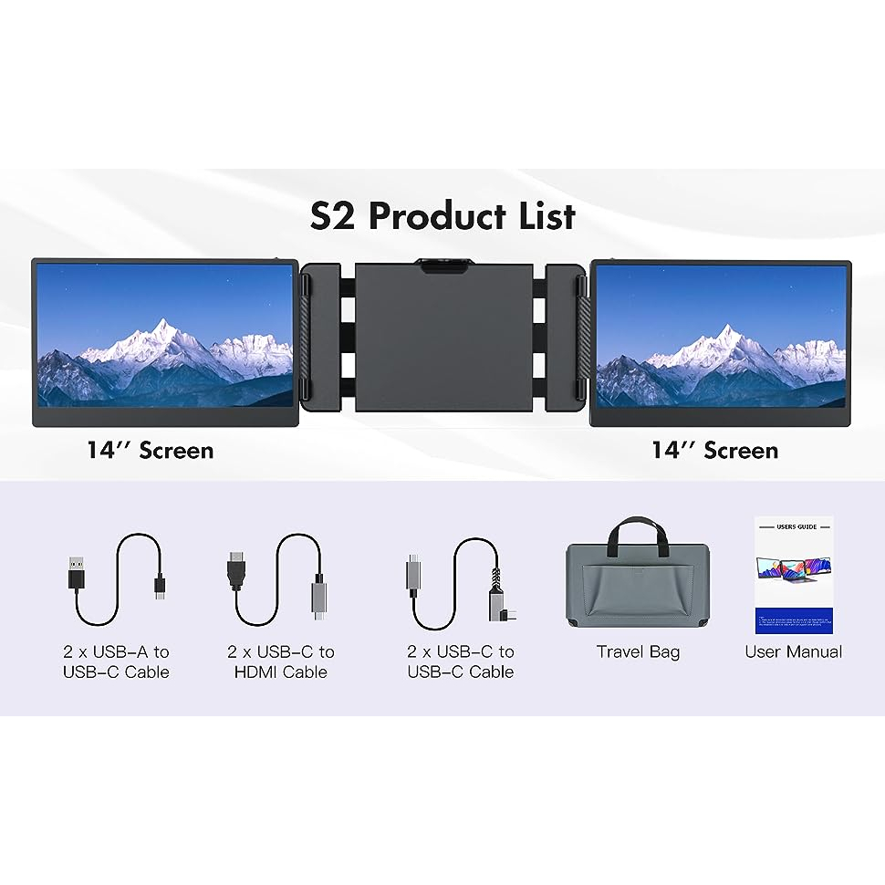ofiyaa S2 14 inch Triple Laptop Screen Expander Full HD 1080P IPS Dual ...
