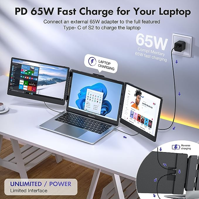 ofiyaa S2 14 inch Triple Laptop Screen Expander Full HD 1080P IPS Dual ...