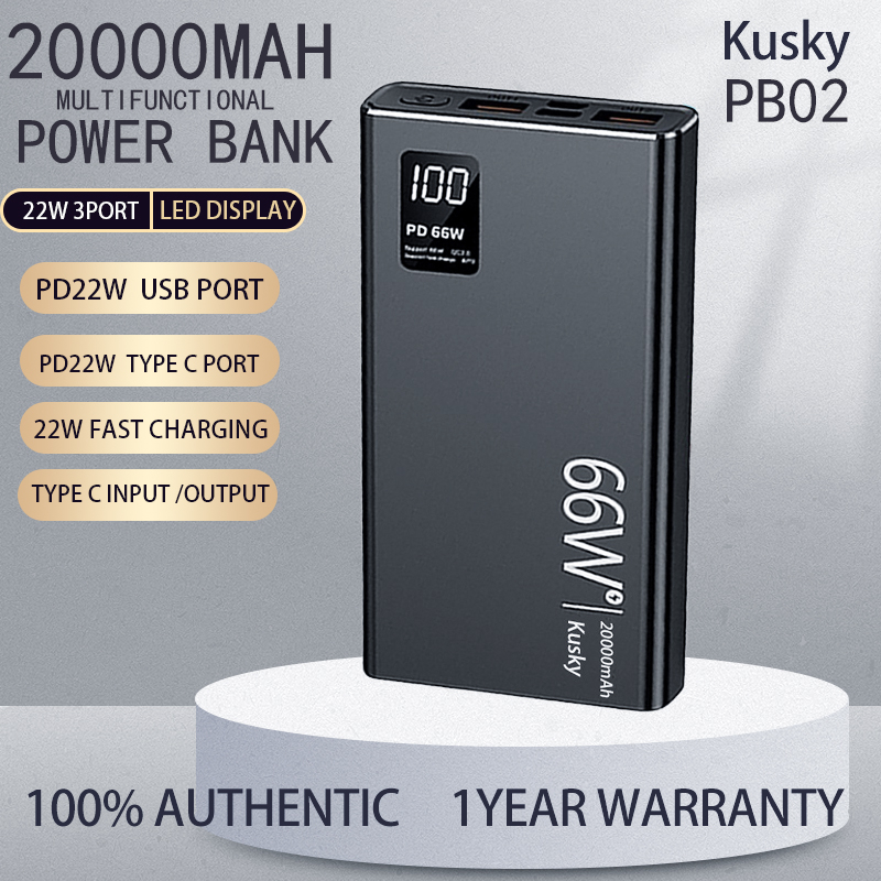 Kusky PB02 Powerbank 20000mAh 3Port PD22W QC3.0 Fast Charging Dual USB ...