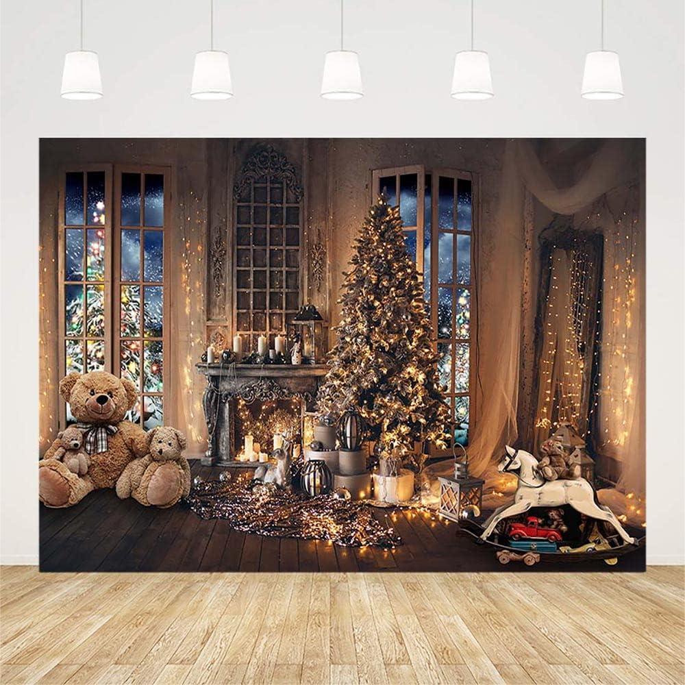 7x5ft Winter Christmas Photography Backdrop Tree Window Toy Bear