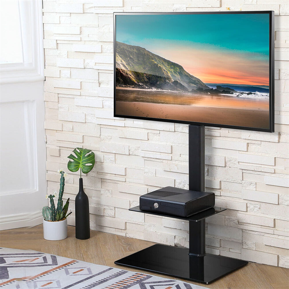 Floor TV Stand Mount Bracket with 2 tier Shelves for 32 to 65 inch TV ...