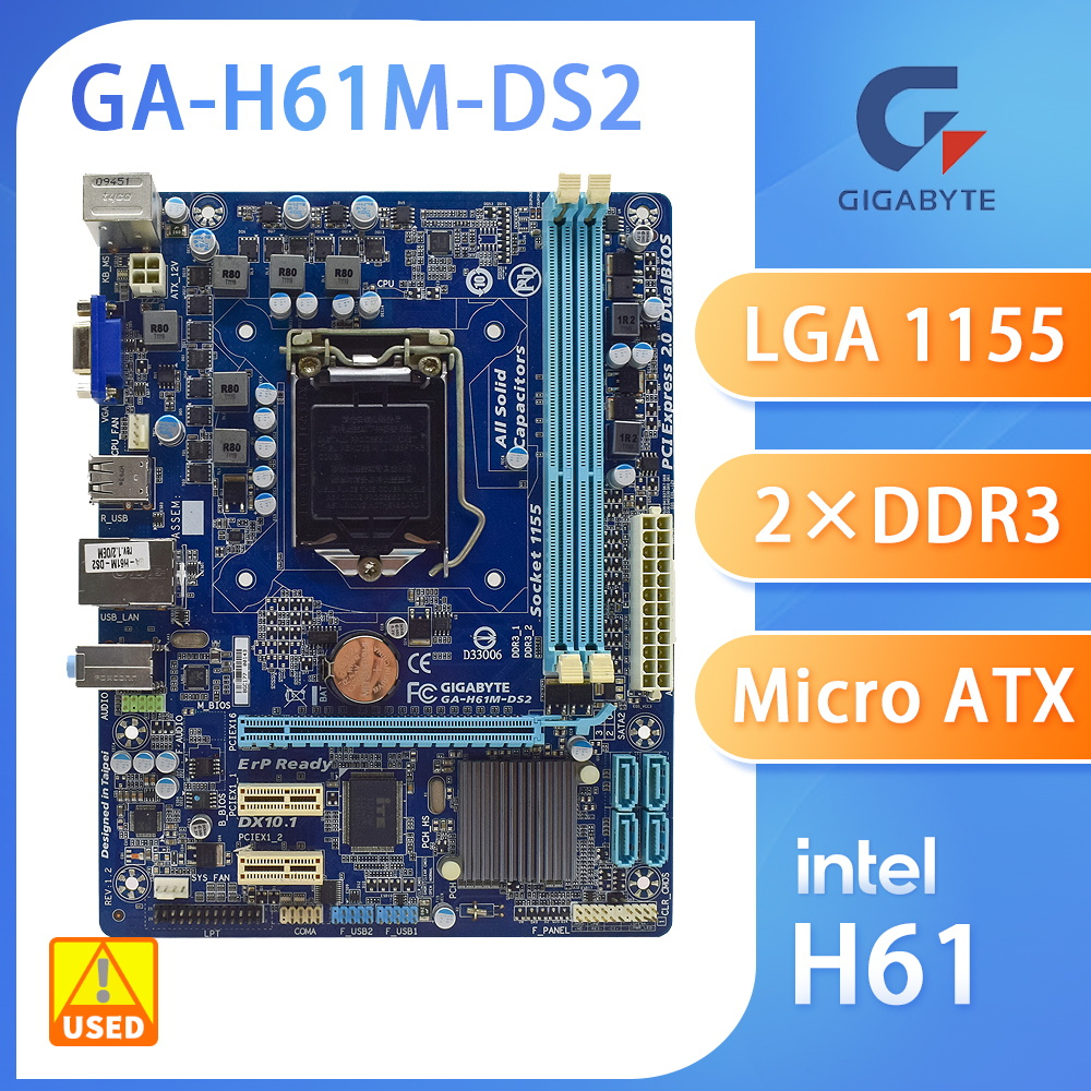 Gigabyte GA-H61M-DS2 Intel H61 LGA1155 Motherboard DDR3 16GB RAM Intel ...