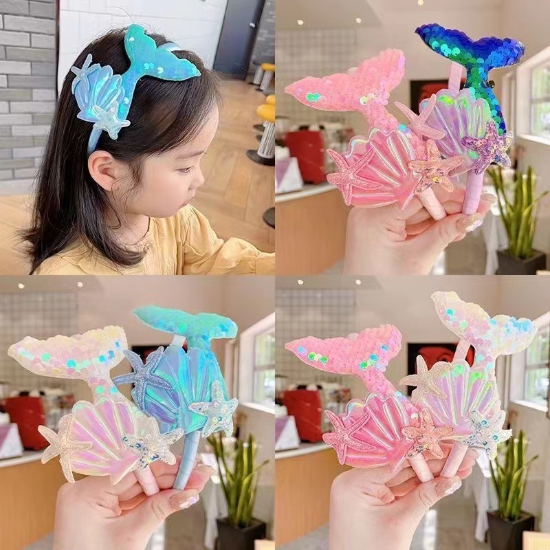 Sequined Fishtail Headband Girl Program Show Mermaid Starfish Shell ...